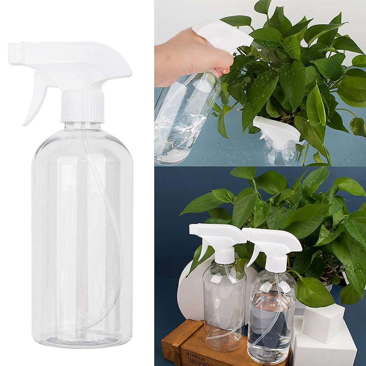UUJOLY 16.9 oz Plastic Spray Bottle Trigger Empty Spray Bottles Clear Refillable Container for Water, Essential Oils, Hair, Cleaning Products, Adjustable Head Sprayer and Stream (2 Pack)