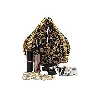 Women's Handmade Silk Drawstring Purse, Indian Potli Bag, Black Crossbody Triangle Purse