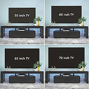 Black TV Stand with 2 Storage and 3 Open Shelves High Gloss LED TV Stand for 70 inch TV Entertainment Center TV Console Media Gaming TV Table Stands for Up 50 to 70 Inch TV Stand