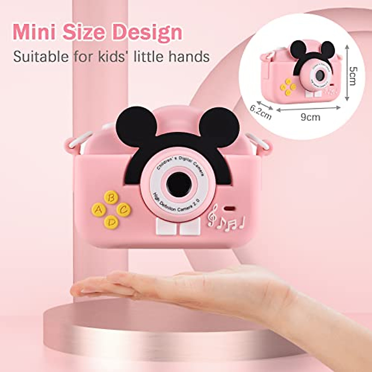Wennzy Mini Cartoon Kids Digital Camera 1080P Digital Video Camera for Kids Dual Lens 2.0 Inch IPS Screen 4X Zoom Built-in Battery Cute Photo Frames Interesting Games with Neck Strap