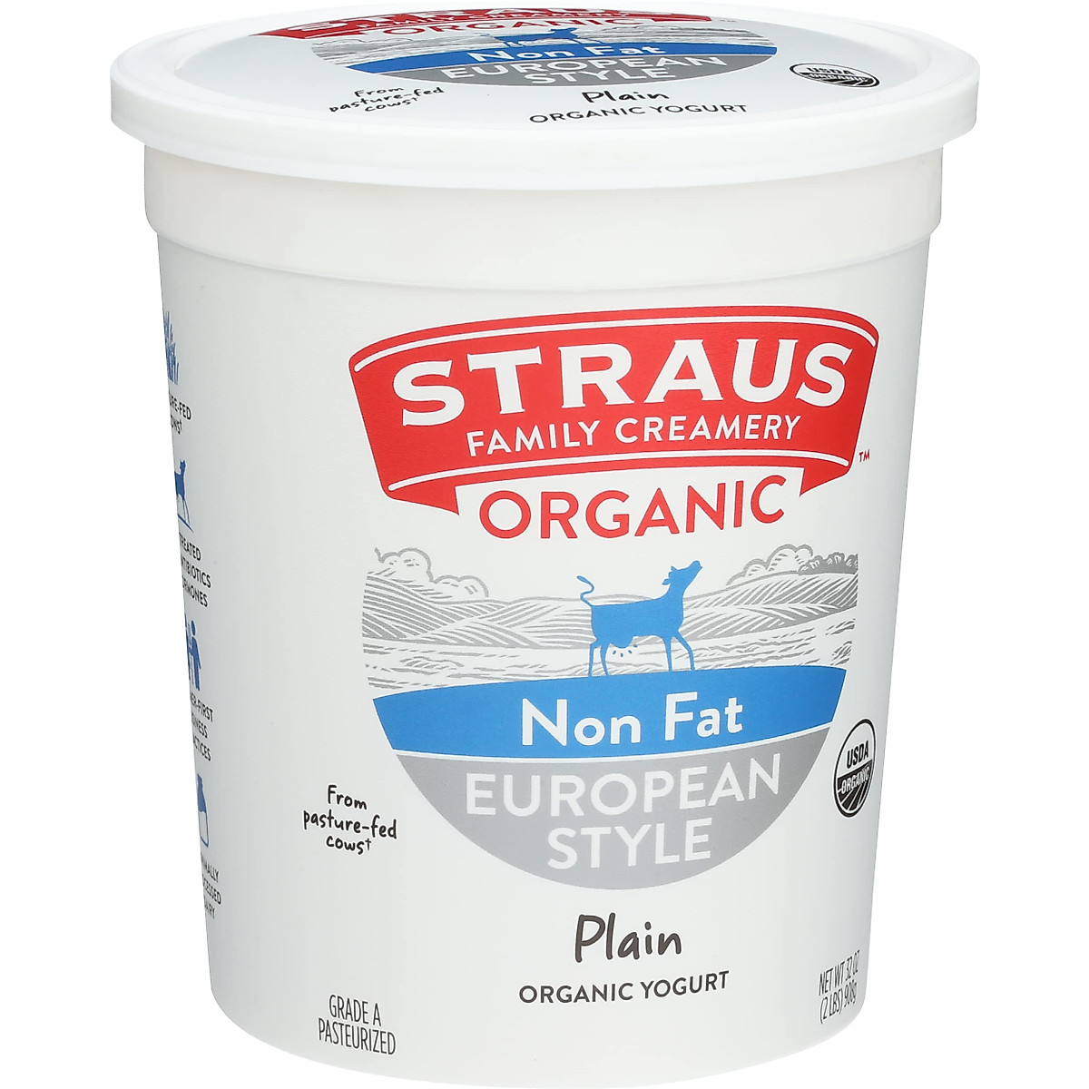 Straus Family Creamery, Non Fat Plain Yogurt, 32 oz