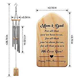 Happy 50th Wedding Anniversary Wind Chime, Parents 50 Years of Marriage, Mom and Dad 50th Year of Wedding, Golden Anniversary Presents for Mom and Dad, Couple Golden Anniversary Keepsake for Parents