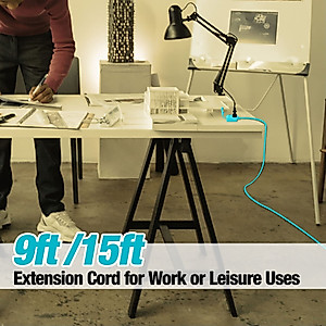 DURATECH 3-Pack Extension Cords (9/12/15FT), Indoor Extension Cords with 3-Outlet, Designed with Safety Cap, 2-Prong Plugs, 13 Amps, 16 Gauge, Blue