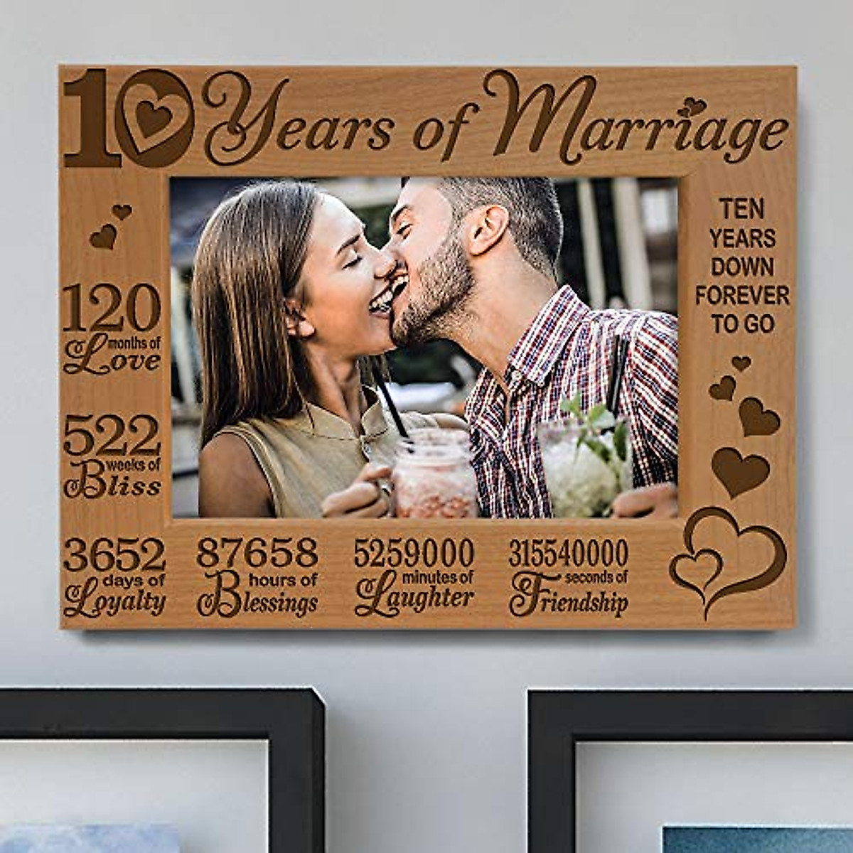 KATE POSH - Our 10th Wedding Anniversary Picture Frame, 10th Anniversary, 10 Years Anniversary, 10 Years of Marriage, 120 Months of Love - Engraved Natural Wood Picture Frame (4x6-Horizontal)