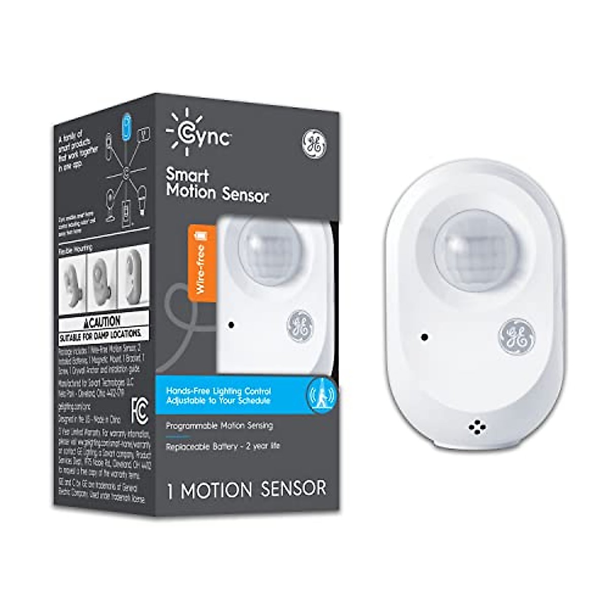 GE CYNC Smart Wire-Free Motion Sensor, Programmable, Bluetooth, Ambient Light Detection, Battery-Powered