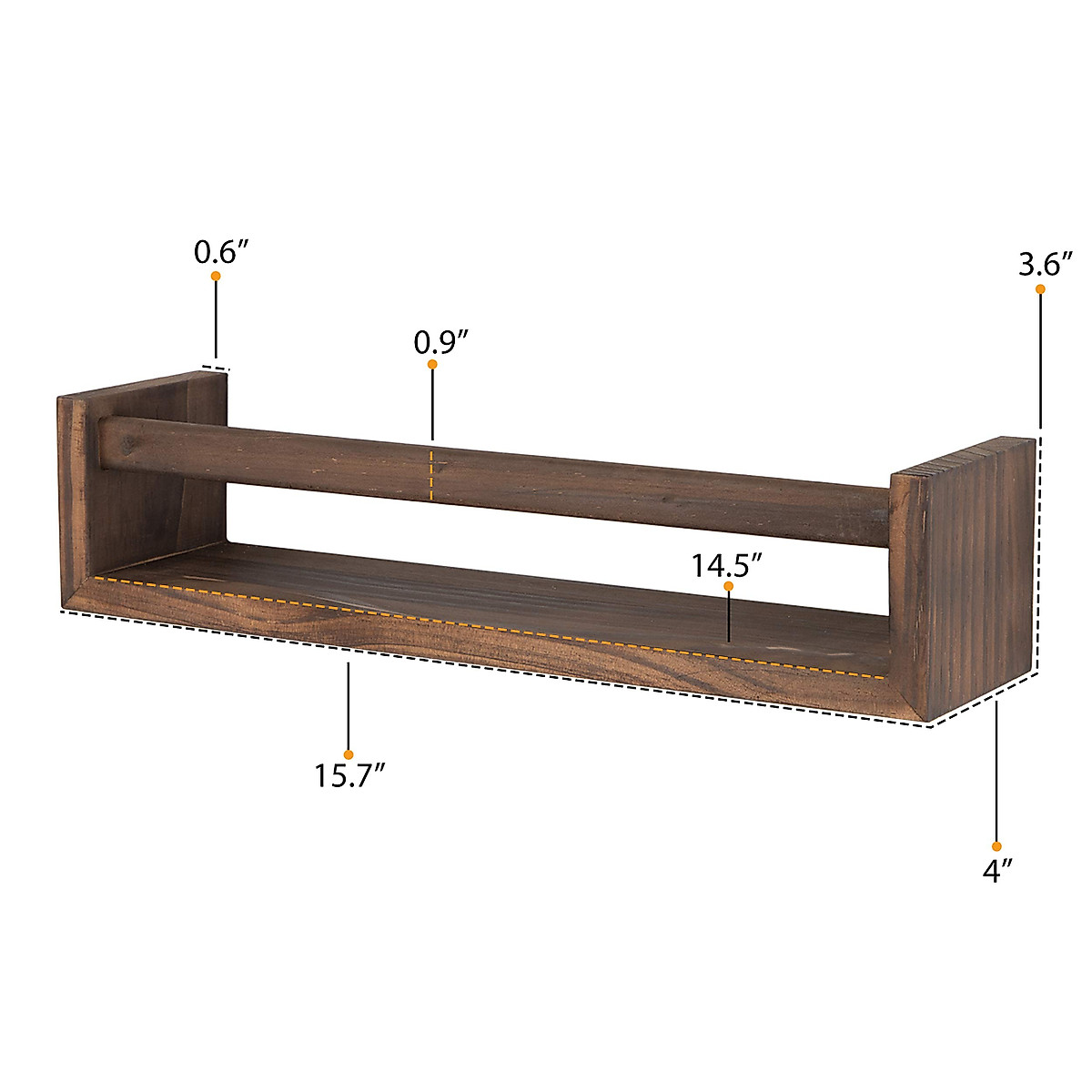 Wallniture Utah Nursery Bookshelf Set of 4, Floating Shelves for Kids Room Decor, Wood Wall Shelves (Burnt Wash Brown)