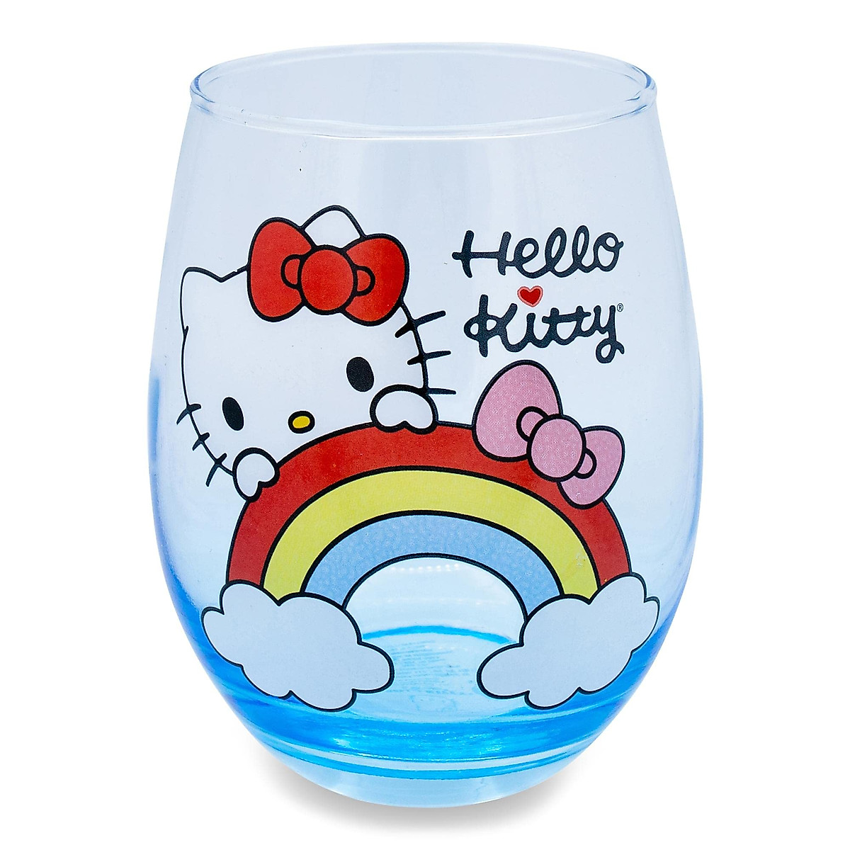 Toynk Sanrio Hello Kitty Rainbow Peek Stemless Wine Glass, Tumbler Cup For Cocktails | Holds 20 Ounces