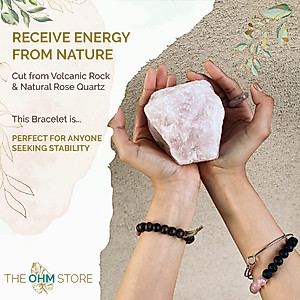 Ohm Store Lava Stone and Rose Quartz Bracelet for Women — Diffuser Bracelet for Essential Oils — Handmade Energy Bracelet for Meditation, Stress Relief and Mantra Bead Recitation