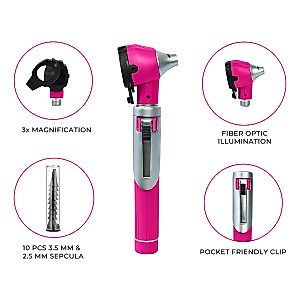 Mini Otoscope with Light Ear Infection Detector and Pocket Ear Scope | Suitable for Kids, Adults, Doctors - Available in Multiple Colors (Pink)