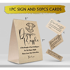 Tesedupoole Kraft Paper Diaper Raffle Sign,Diaper Raffle Baby Shower Game Kit (1 Standing Sign + 50 Guessing Cards),Baby Showers Decorations,Card for Baby Shower Game to Bring a Pack of Diapers-NPZ18