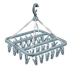 alladaga Clothes Drying Hanger with 32 Clips and Drip Foldable Hanging Rack (Light Blue)