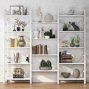 Tribesigns Triple Wide 5-Shelf Bookcase, Etagere Large Open Bookshelf Vintage Industrial Style Shelves Wood and Metal bookcases Furniture for Home & Office, All White