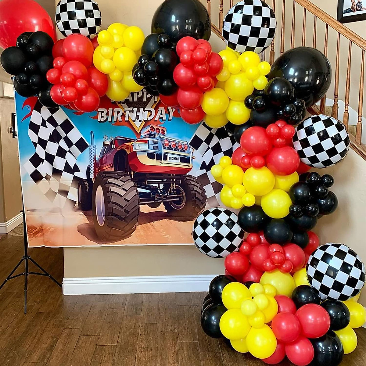 150PCS Race Car Balloons Arch Garland Kit Racing Car Birthday Party Checkered Foil Balloons for Birthday Decorations （No Backdrop）