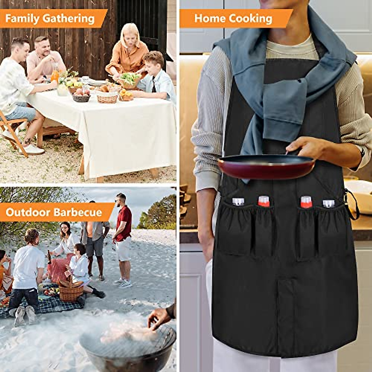 HODRANT Large BBQ Grilling Apron, Cooking Apron for Men with Pockets & Slit Hem, Kitchen Apron with Adjustable Neck Strap for Men & Women, Work Apron for Chef, Barber, Painter, Carpenter, Apron Only