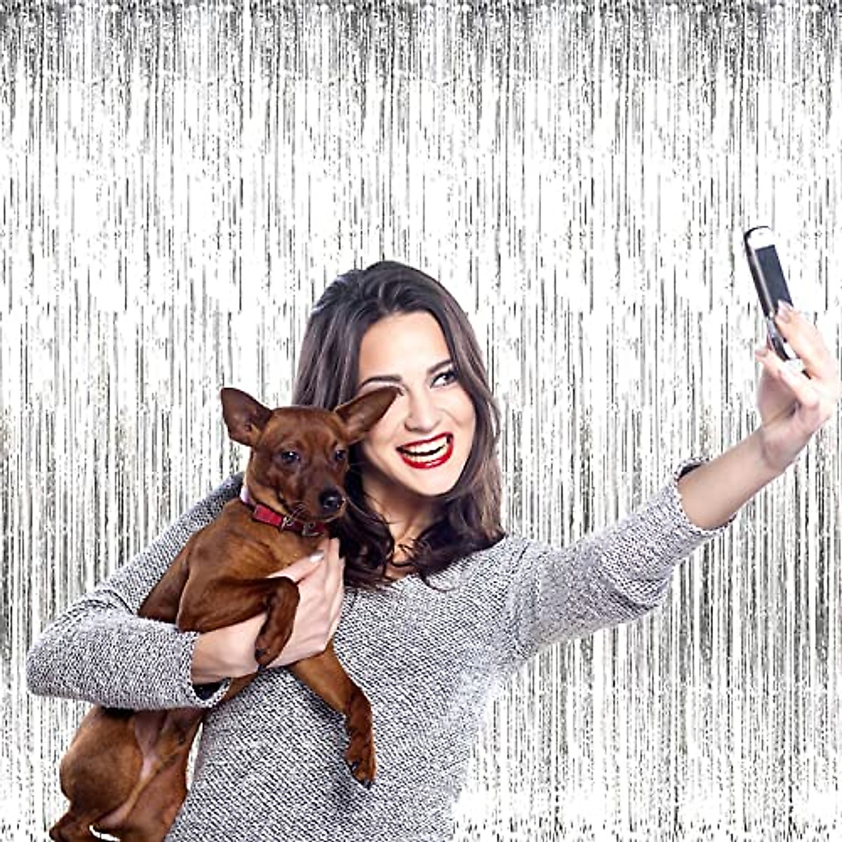 8 Pack Silver Tinsel Foil Fringe Curtain Backdrop, 3.28Ft x 8.2Ft Metallic Streamers for Photo Booth Birthday Wedding Bridal Shower Bachelorette New Year Party Thanksgiving Christmas Decorations