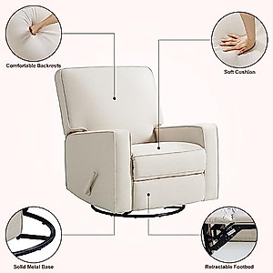 MEROUS Recliner Chair Upholstered Glider Durability Swivel Chair for Nursery Rocking Chair Stain Resistant Comfort Manual Reclining Chair with Manual Puller for Living Room Bedroom Beige