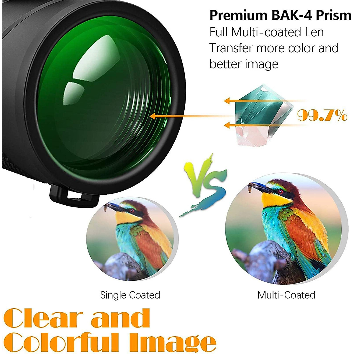 10x22 High Power Life Waterproof Monocular Compact with Smartphone Adapter BAK4 Prism FMC Lens Monocular for Adult Bird Watching, Outdoor Hunting, Travel