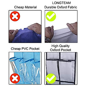 LONGTEAM Thick Oxford Fabric Over the Door Shoe Organizer 12 Pockets Hanging Shoe storage Holder for Bedroom, Bathroom and College Dorm Room (Gray)