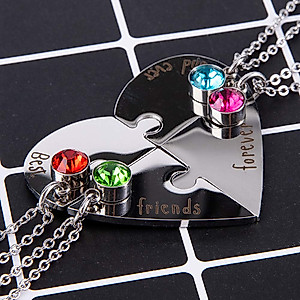 Personalized Matching Heart Puzzles Pieces Custom Name Birthstone Friendship Necklaces for Best Friends of 4
