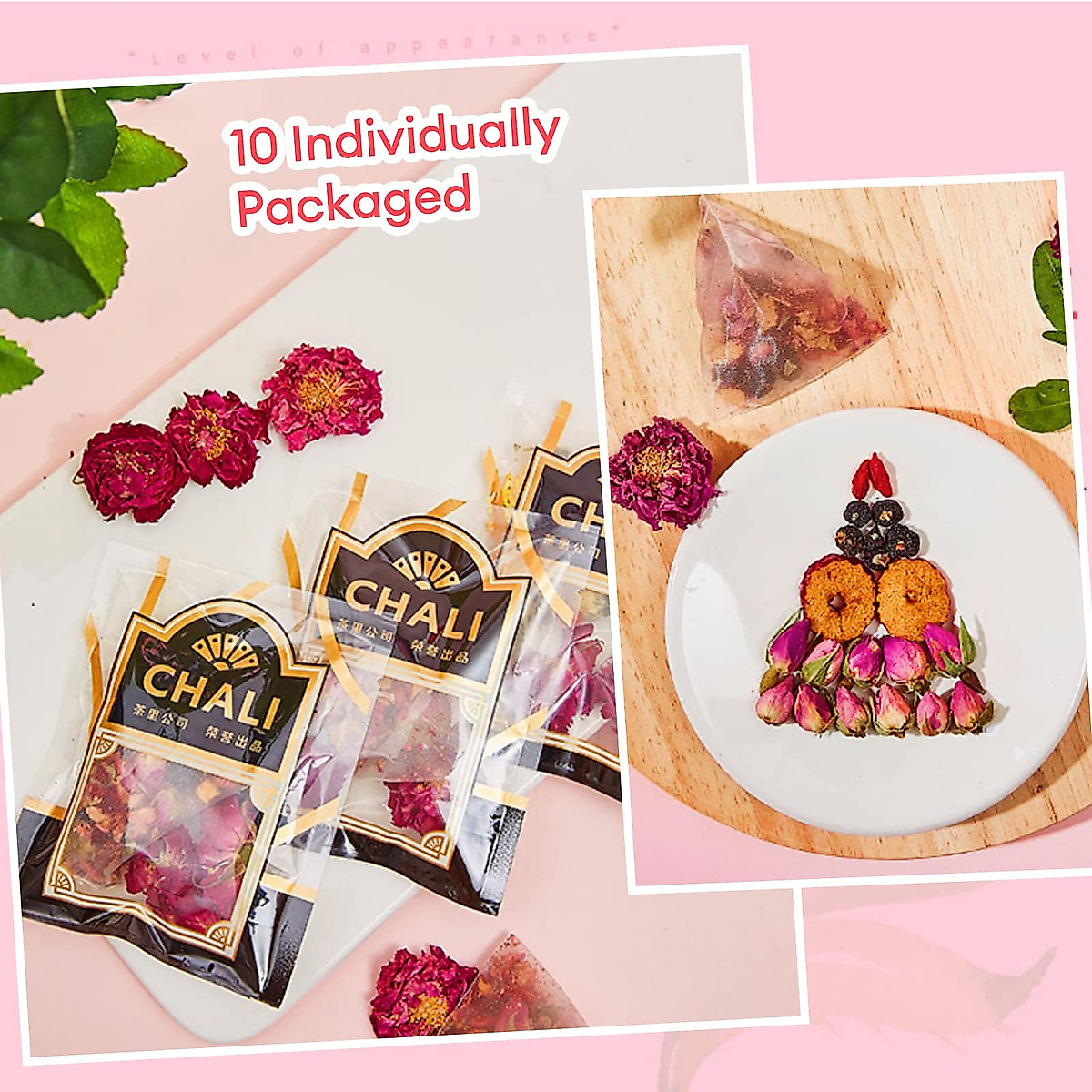 Rose Cranberry Goji Jujube Tea Bags Premium Dried Rose Flower Tea 10 Individually Packages Herbal Tea Bags