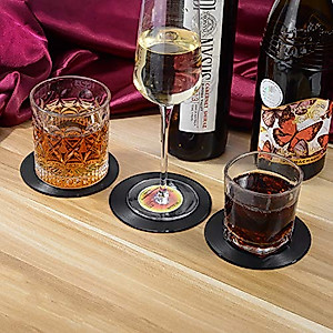 MECOWON Music Coasters with Vinyl Record Player Holder, Set of 6 Drink Coasters for Music Lovers