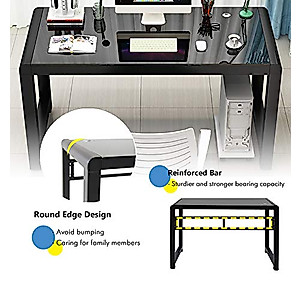 Jerry & Maggie - Tempered Glass Computer Desk Strength Sturdy Surface Laptop Desk Dinning Cocktail Table USB Accessory Attribute Professional Office Desk Modern Plain Legs Personal Workstation Black