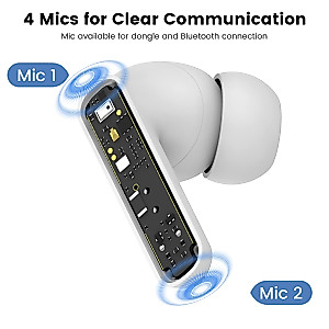 FEDIKER SW4 Wireless Earbuds for PC/Computer/Laptop - App Control - Dongle & Bluetooth - 30ms Low Latency - Headset with Mirophone for PC - Gaming Headset - Work Headphones - Headset for Work (White)