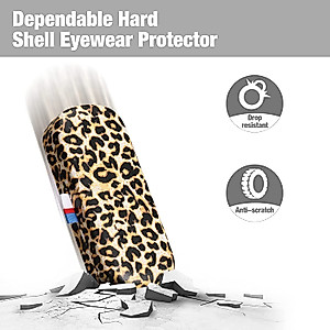 MoKo Eyeglass Case Hard Shell for Men Women, Unisex Portable Travel Sunglasses Cases PU Leather Glasses Storage Box Holder, Leopard