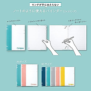 Kokuyo Campus Refillable Notebook, B5 2x2 Slim Ring Binder Notebook with Customizable Title Page, 40 Sheets Capacity. Suitable for 26 Holes Loose Leaf Paper, Pink (RU-NP704P)