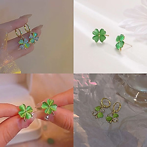 St. Patrick's Day Earrrings Green Clover Shamrock Earrring for Women Acrylic Dangle Stud Earrings Set 4Pairs