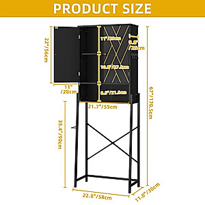 YITAHOME Over The Toilet Cabinet, Toilet Cabinet for Bathroom Above Toilet Storage with Open Storage Rack, Tissue Reel and Hooks Over The Toilet Organizer for Bathroom, Laundry, Black