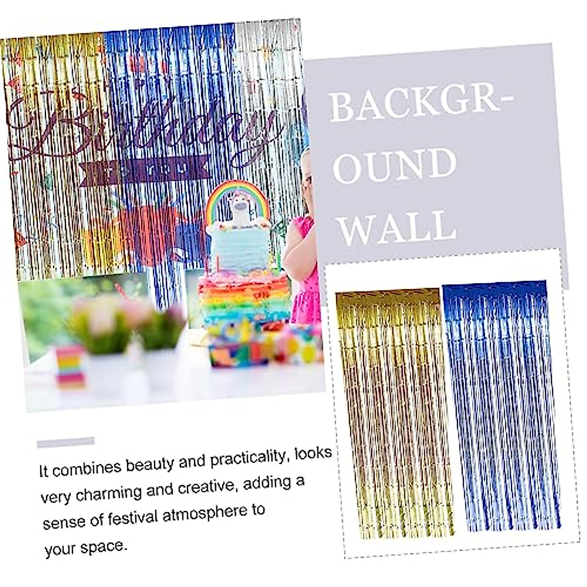 jojofuny 3pcs Rain Curtain Background Wall Gold Decorations Blue Streamers Silver Fringe Curtain Tassel Curtains Party Tassel Curtain Party Backdrops Backdrop for Birthday Party Thicken