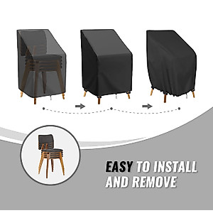Stackable Patio Chair Covers, High Back Outdoor Chair Cover 27x27x49" Lawn Patio Furniture Covers Fits for 4-6 Stackable Dining Chairs