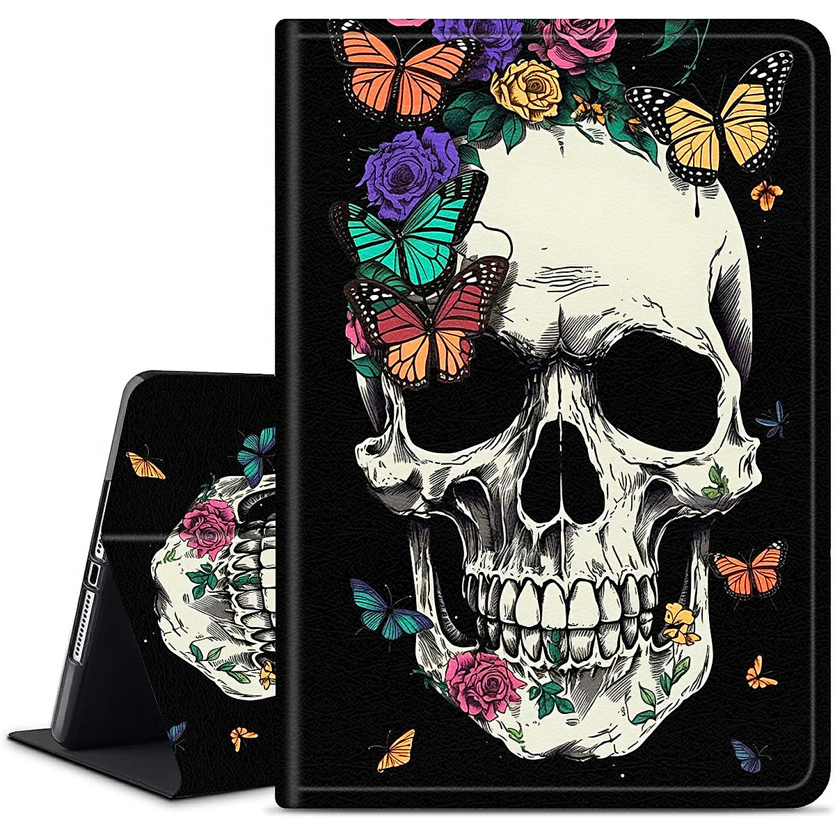 Dikoer for Microsoft Surface Pro 7 Plus/Pro7/Pro 6/Pro 5/Pro 2017/Pro 4 Case 12.3 Inch, Adjustable Stand Back Shockproof Rugged Protection Smart Tablet Cover, Skull Flower