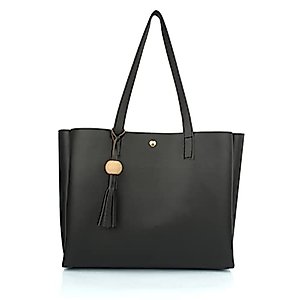 Mammon women's Extra Large 3 Compartment Tote Hand Bag (3C-Tote), Black