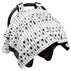 Top Tots Baby Car Seat Canopy Cover - Black Native Arrows on White