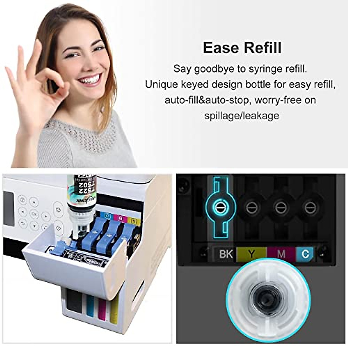 Spaceink T502 T522 Ink Refill Black for Ecotank ET-2720 ET-2760 ET-2800 ET-15000 ET-3760 ET-2750 ET-4800 ET-4760 ST-2000 ET4850 ET-2850 Priter(Black*4 Pack)