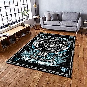 Area Rug-Viking Warrior Rug TQN920R, 5x8 ft. Fluffy Carpets for Bedroom Shaggy Floor Modern Rug Home Decor Mats
