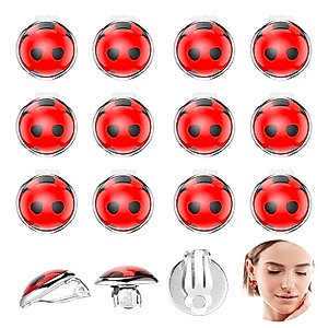 Hicarer 6 Pairs Ladybug Clip on Earrings No Pierced Black Spot Red Enamel Beetle Earrings for Women Halloween Costume