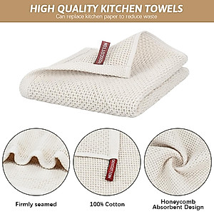 Nialnant 100% Cotton Kitchen Dish Towels,4 Pack Waffle Weave Dish Cloths for Drying Dishes,Extra Soft & Quick Drying Hand Towels-13 x 28 Inch,Beige