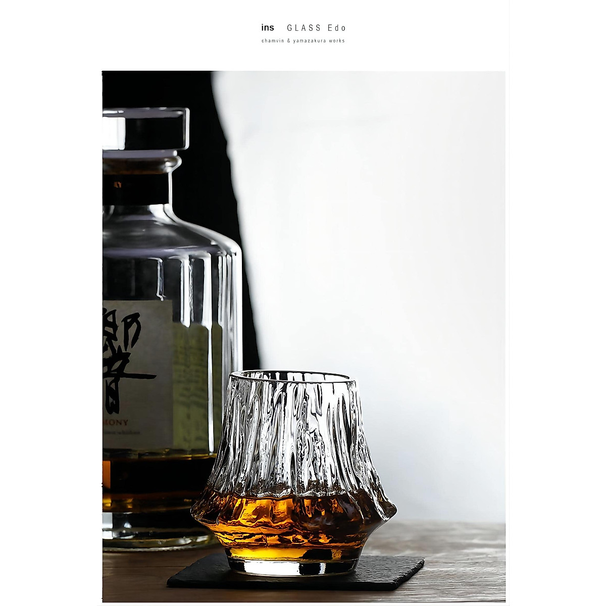 QING LONG Mt. Fuji Rock Glasses (Plain) Mt. Fuji Tumbler Glass Pair Set of 2 Fuji Whiskey Glass Beer Glass Paulownia Box