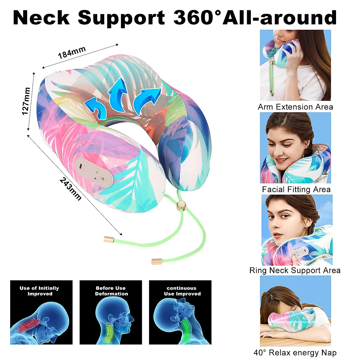X-Star Bluetooth Music Neck Pillow for Sleeping,360° Support Memory Foam 2in1 Travel Neck Pillow Speaker with Crystal Clear Stereo Cradle Sound, Rich Bass, Wireless Camping,for Home,Party,Gaming