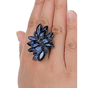 NYFASHION101 Women's Vine Marquis Stone Stud Fashion Stretch Ring, Navy/Black