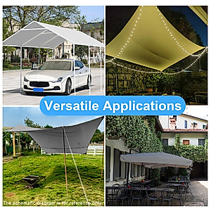 HFYZZ 10 x 20 Ft Heavy Duty Carport Replacement Canopy Cover Waterproof & UV Protected Car Garage Top Tent Shelter Tarp Cover with 44 Ball Bungees Cords, Only Top Cover, Grey