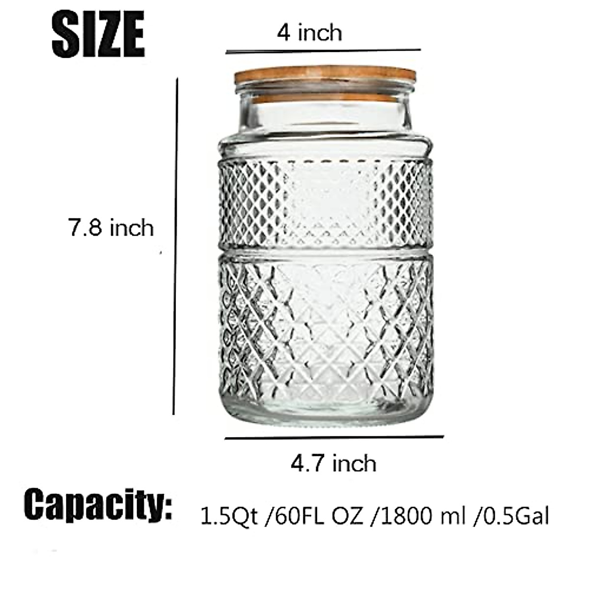 Large Glass Storage Jar, 60 FL OZ Glass Food Storage Containers with Bamboo Lid, Kitchen Containers Cereal Canisters Decorative Jar for Candy Snack Cookies Coffee Tea Nuts Airtight Glass Jars (Round)