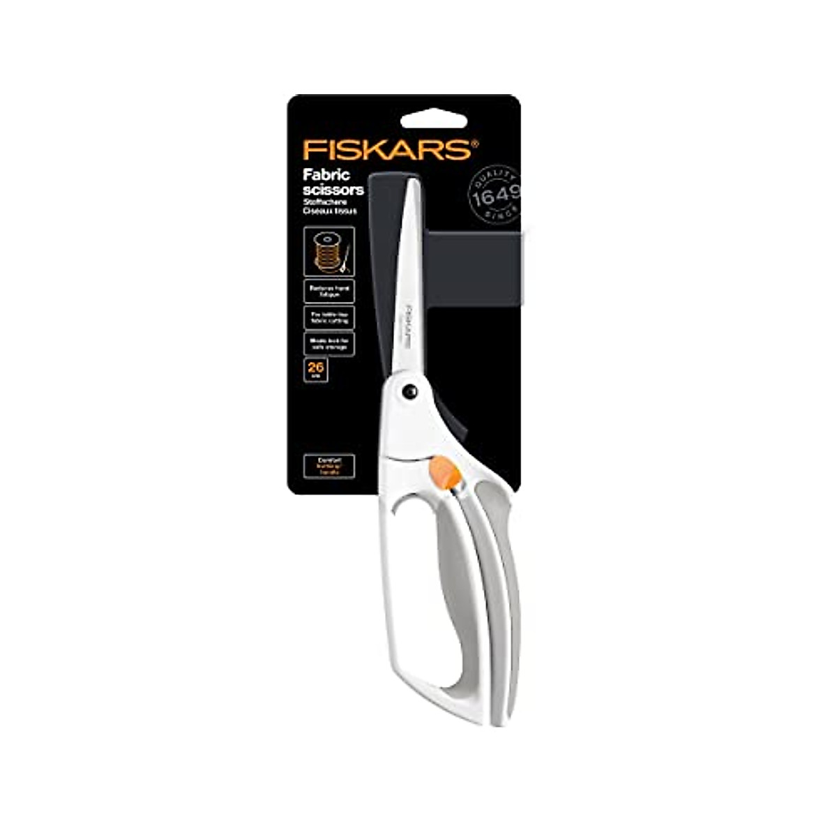 Fiskars Softgrip All-Purpose Scissors, Easy Action, Length: 26 cm, Stainless Steel Blade/Plastic Handles, White, 1059564