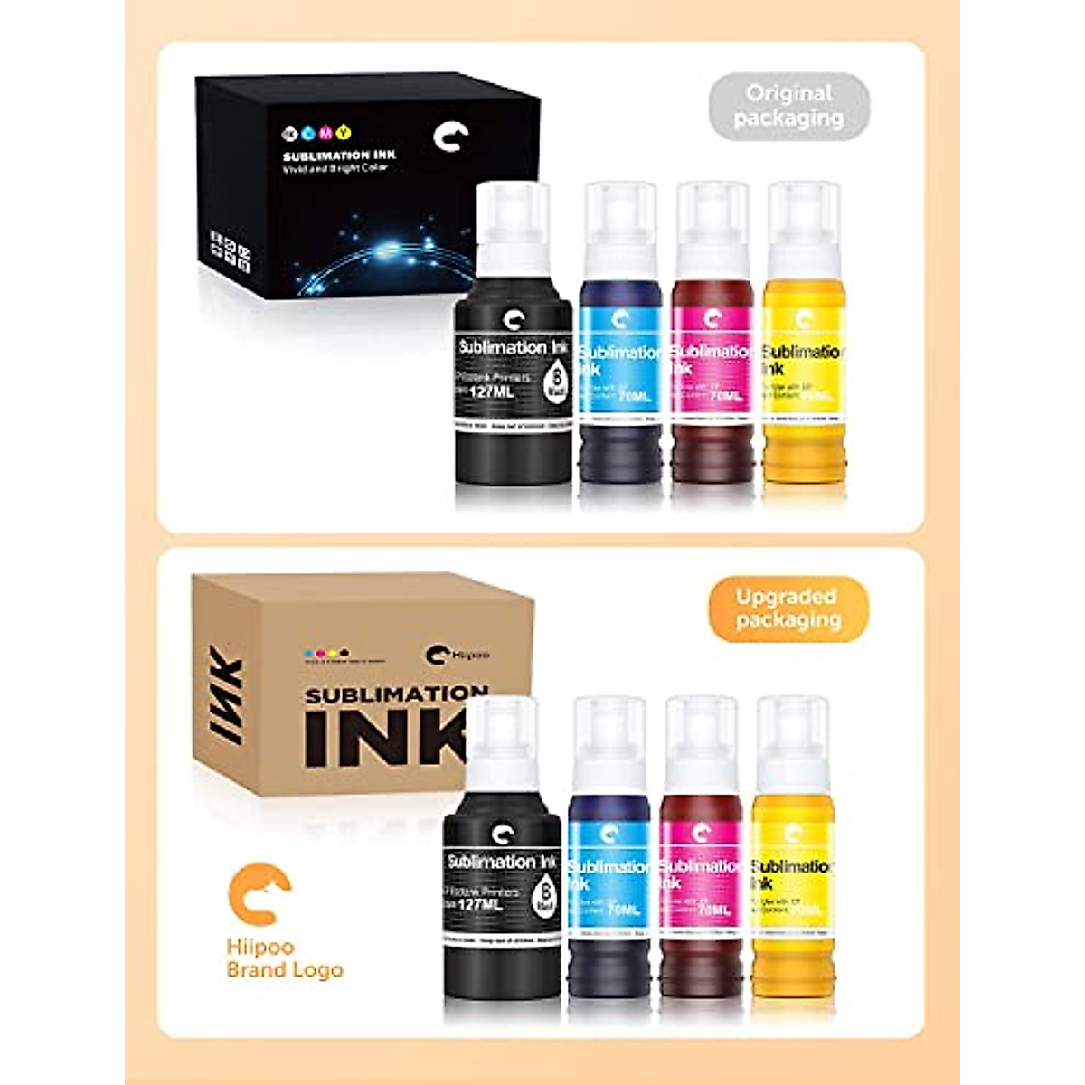 Hiipoo Sublimation Ink for EcoTank Supertank Inkjet Printer ET-2400 ET-2720 ET-2760 ET-2800 ET-2803 ET-2830 ET-4800 ET-3760 ET-2850 ET-7720 ET-15000 /Upgrade Version/Offer Free ICC Printing