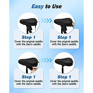 Zacro Bike Seat Cushion - Gel Padded Bike Seat Cover for Men Women Comfort, Extra Soft Exercise Bicycle Saddle Compatible with Peloton, Stationary Spin Cycling Bike, Outdoor & Indoor (11 x 7in)