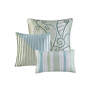 Madison Park Amherst Faux Silk Comforter Set-Casual Contemporary Design All Season Down Alternative Bedding, Matching Shams, Bedskirt, Decorative Pillows, King(104"x92"), Green, 7 Piece (MP10-847)