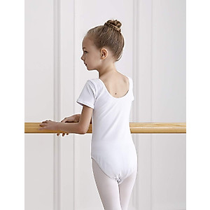 Daydance White Girl's Dance Leotards Short Sleeve Ballet Outfits for Training